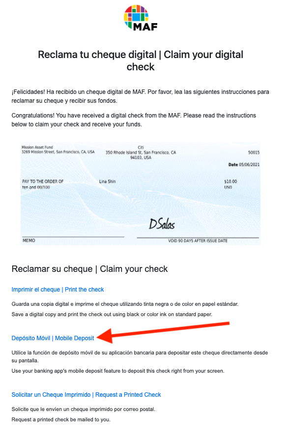 How do I do a mobile deposit of my digital check?